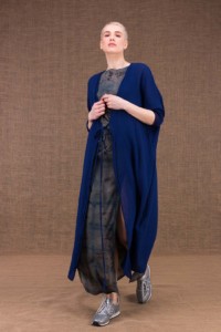 Navy blue long organic cotton gauze jacket for women GOBI - Boutique ASKA