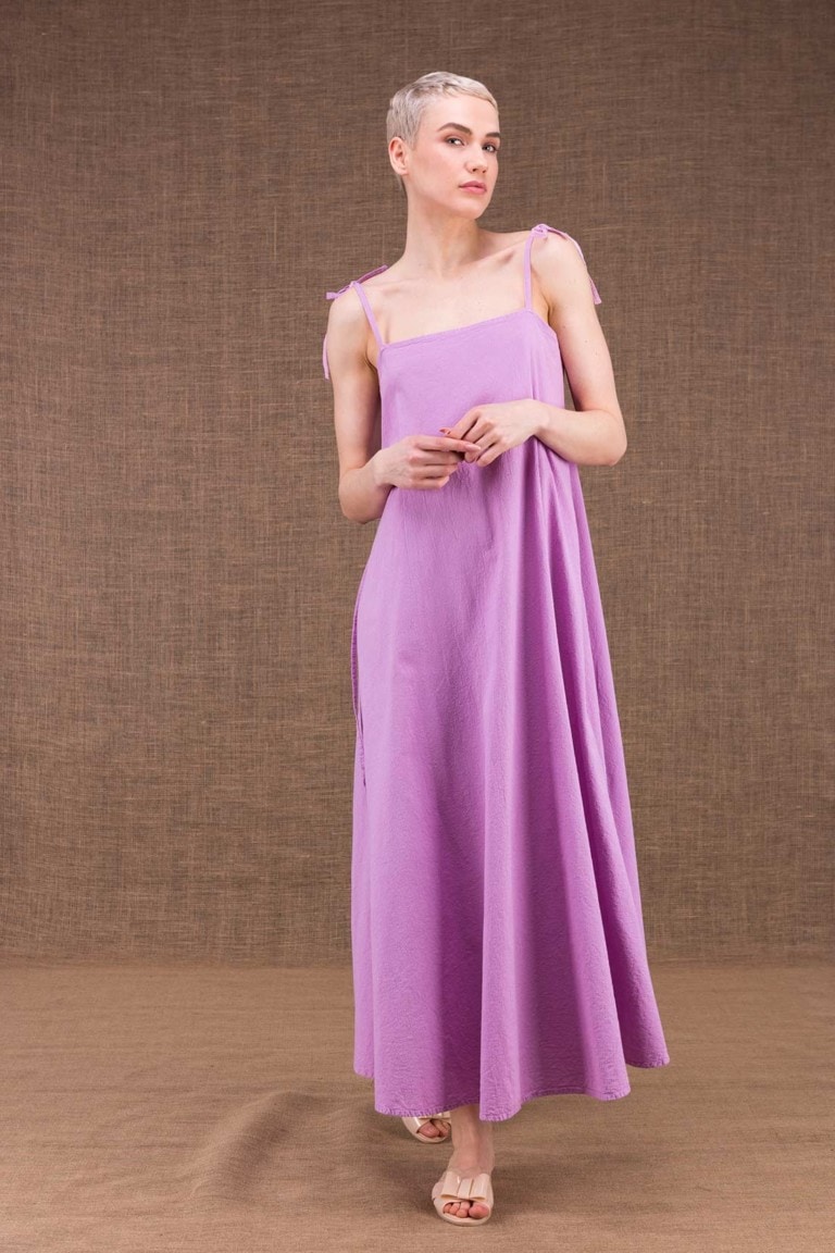 Robe mauve longue dos nu en coton bio MA LONGUE - Boutique ASKA