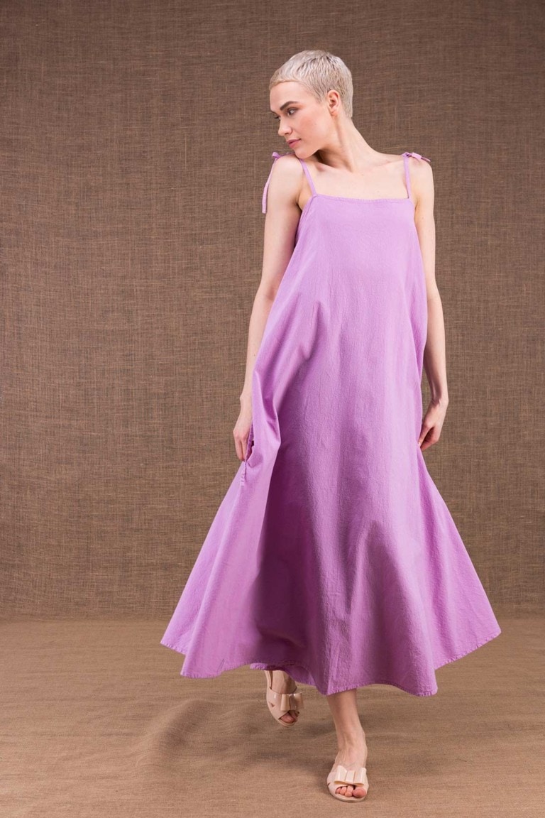 Robe mauve longue dos nu en coton bio MA LONGUE - Boutique ASKA