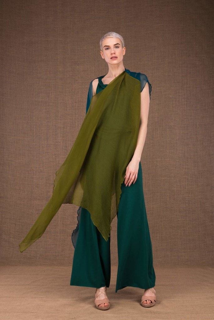 Light green emerald green silk shawl tunic OWOW - Boutique ASKA