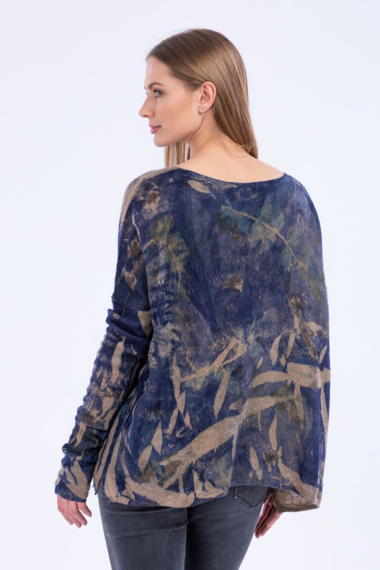 Pull bleu large pour femme en cachemire imprimé IRIS - Boutique ASKA