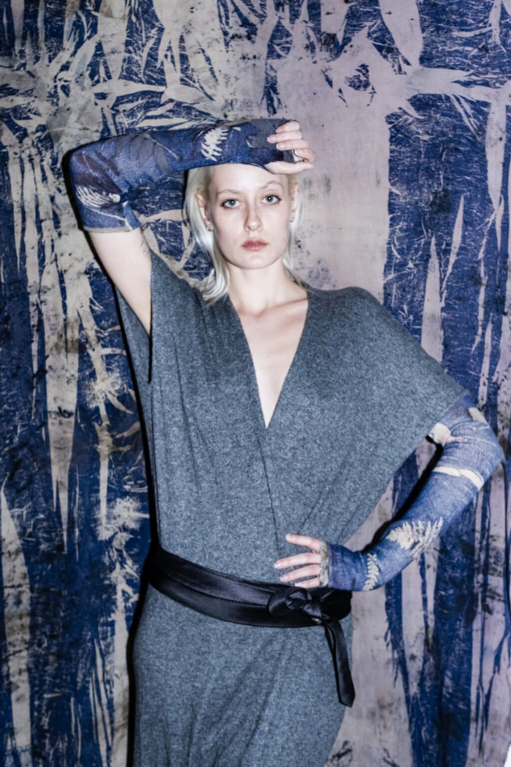 Mitaines bleues longues en laine imprimée pour femme ANI - Boutique ASKA